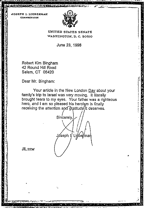 Letters from Joseph I. Lieberman, U.S. Senator, CT